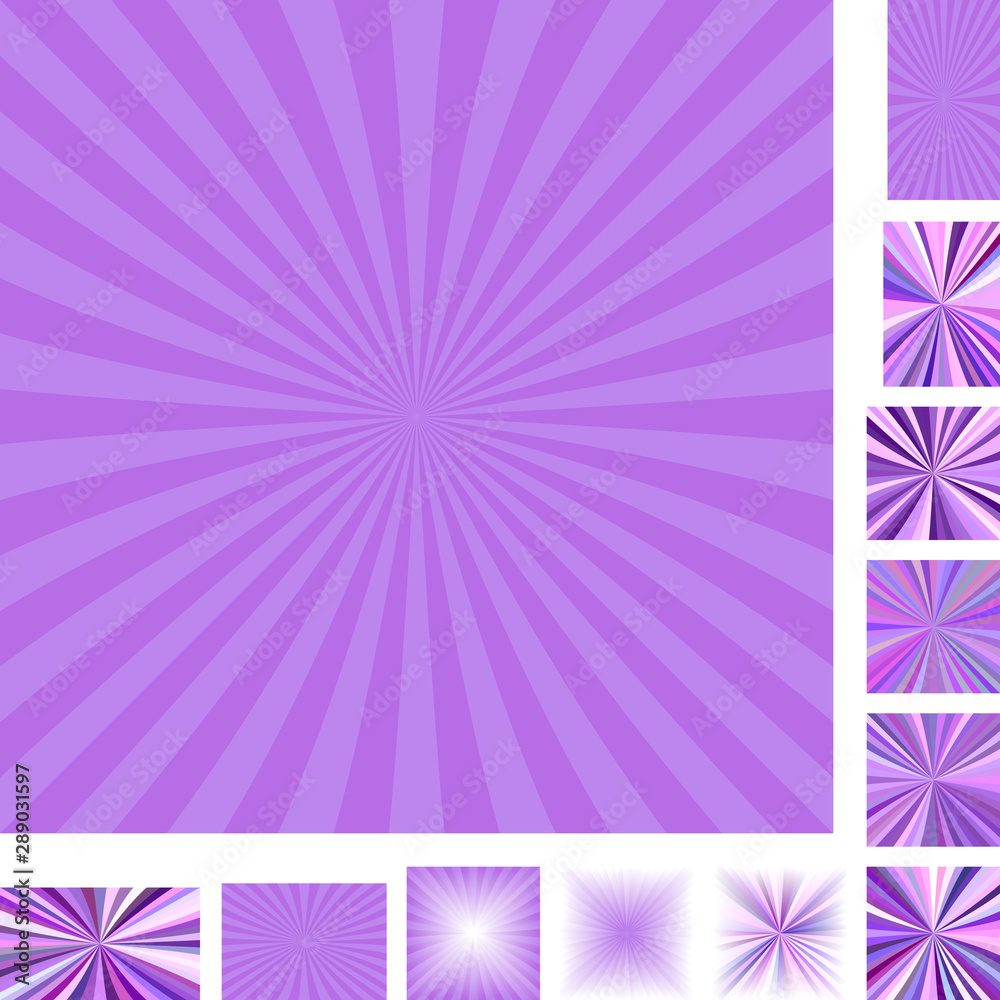 Purple vector ray burst design background set. Different color ...