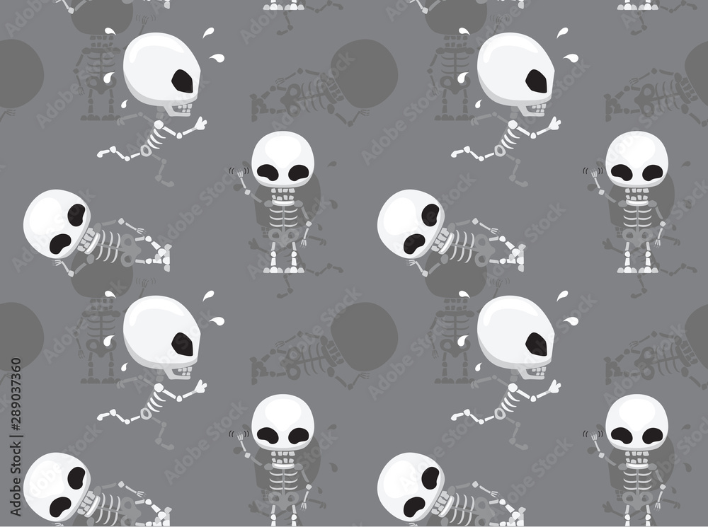 Cute Skeleton Cartoon Grey Background Seamless Wallpaper Stock Vector ...