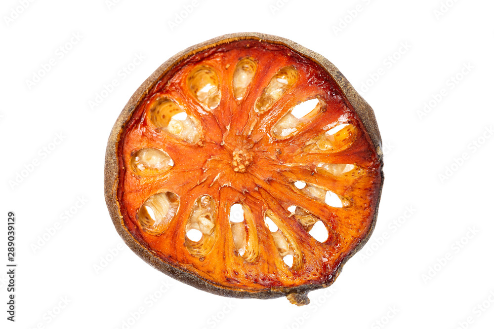 Top view image of thailand bael fruit matum tea isolated at white ...