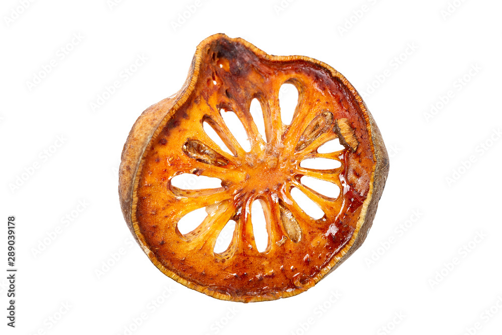 Macro image of thailand bael fruit matum tea isolated at white ...