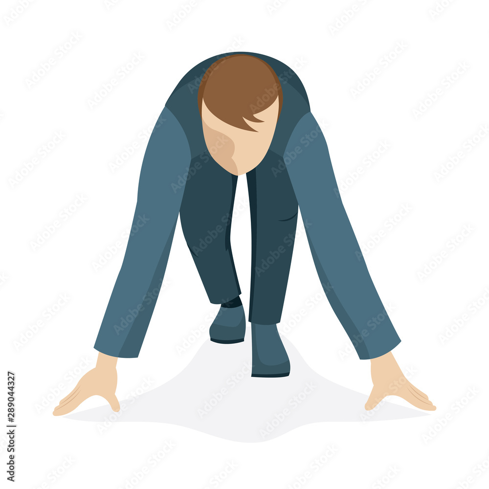 Businessman ready to sprint on start. Man in corporate suit in start ...