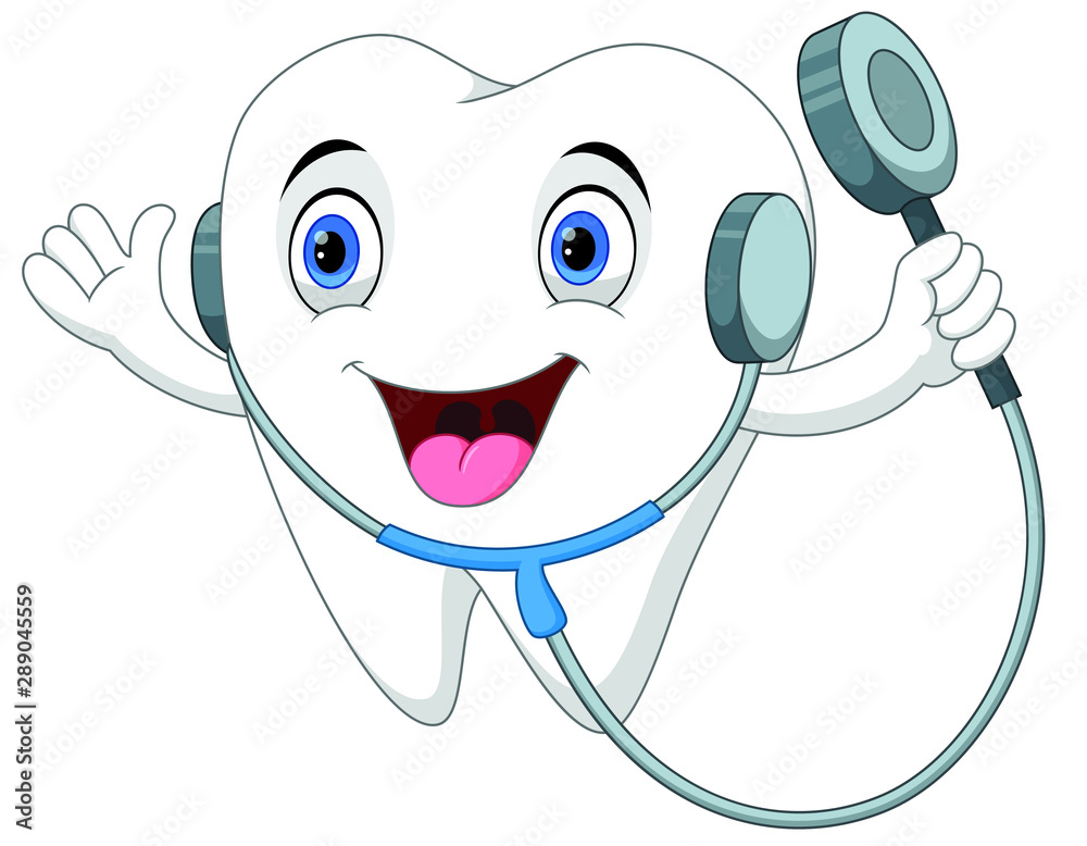 Tooth with stethoscope cartoon isolated on white background Stock ...