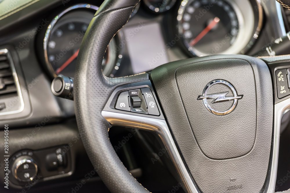 BUCHAREST, ROMANIA - OCTOBER 31, 2014: Opel Car Inside View. Adam Opel ...