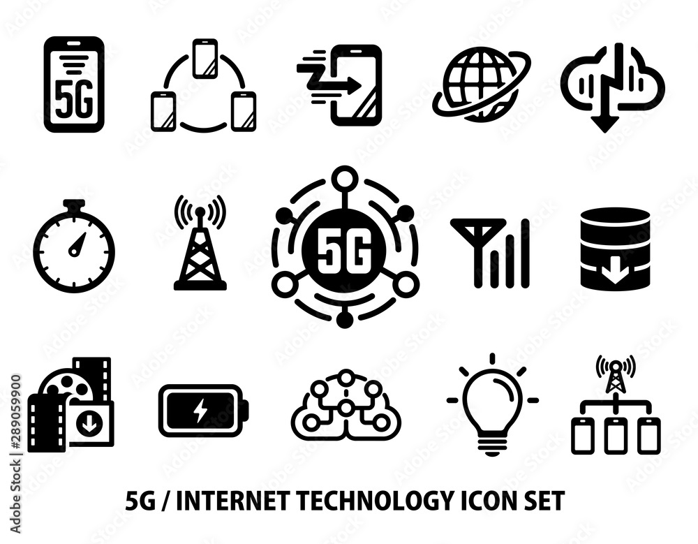 5G (Next-generation high-speed communication) vector flat icon set ... 5G (Next-generation high-speed communication) vector flat icon set ...