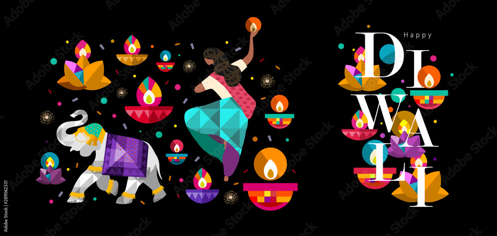 Happy Diwali. Indian festival of lights. Vector abstract flat ...