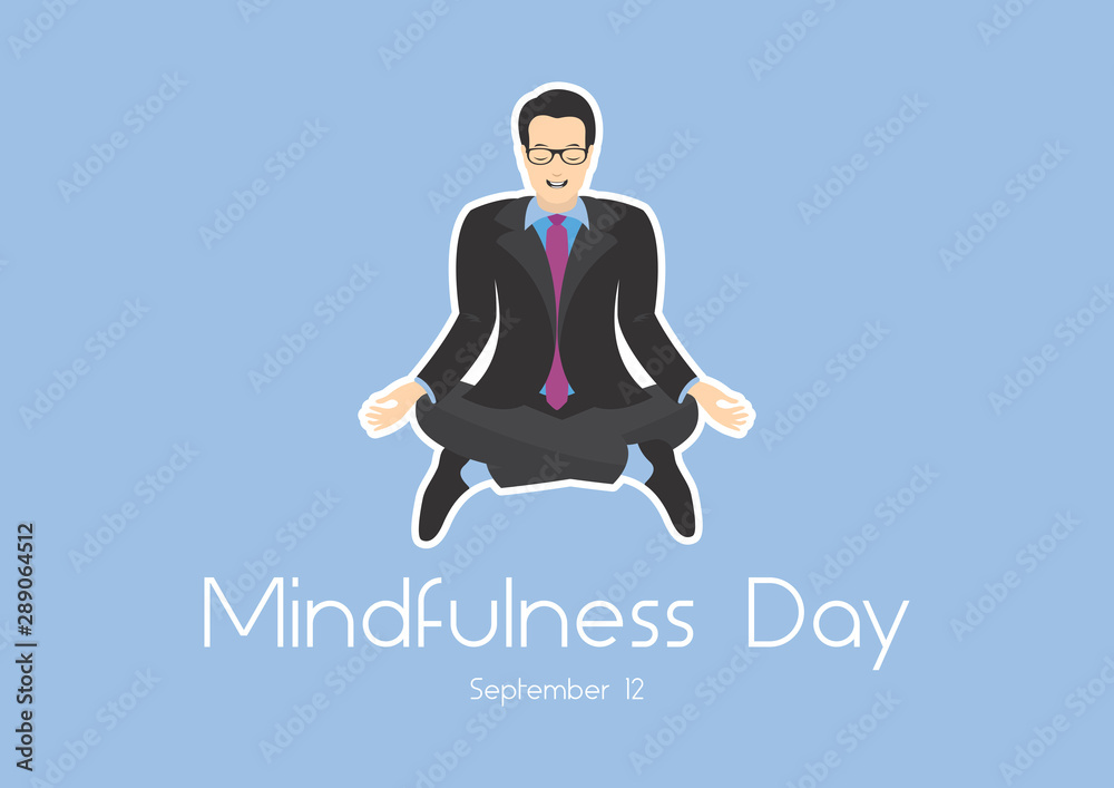 Mindfulness Day vector. Yoga business man vector illustration. Office ...