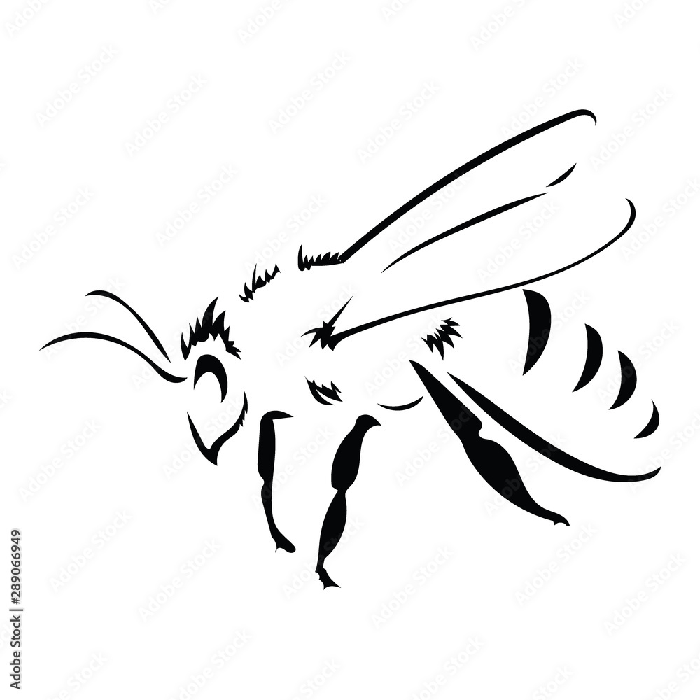 Logo of the bee. Black and white bee icon. Vector illustration with ...