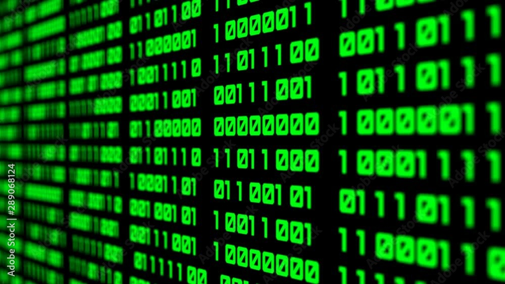 Binary code background with digits on screen. Algorithm binary, data code, decryption and ...