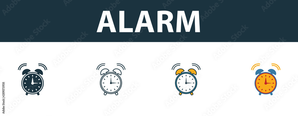 Alarm icon set. Four elements in diferent styles from school icons ...