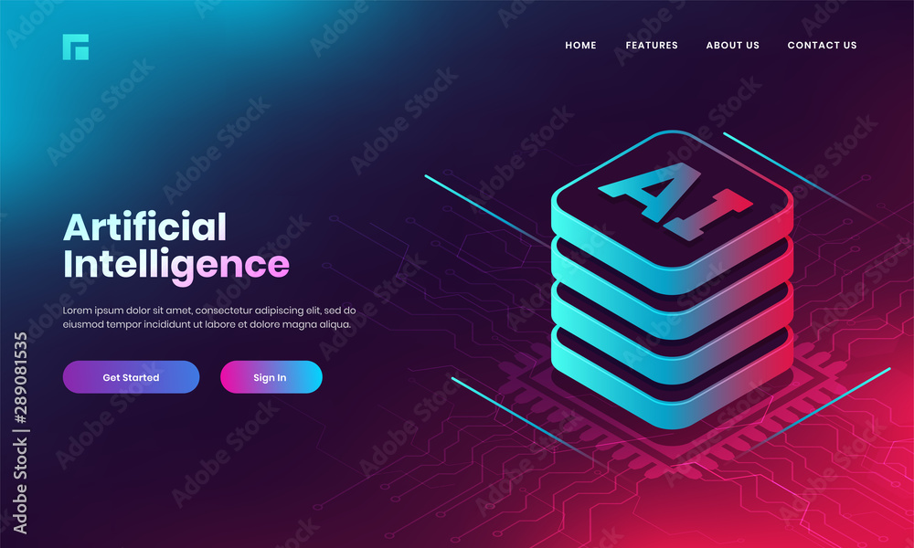 Artificial Intelligence (AI) concept based landing page design with 3d ...