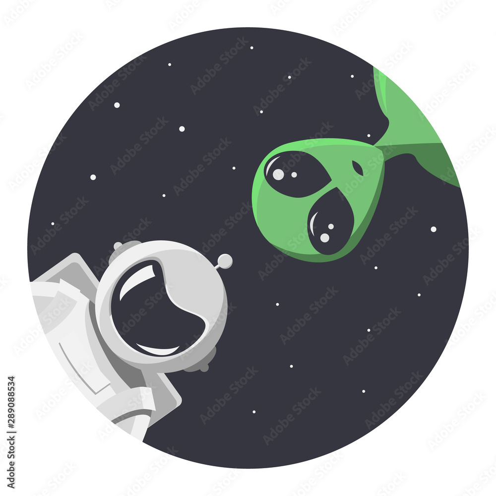 Friendship between alien and cosmonaut. Extraterrestrial and astronaut ...