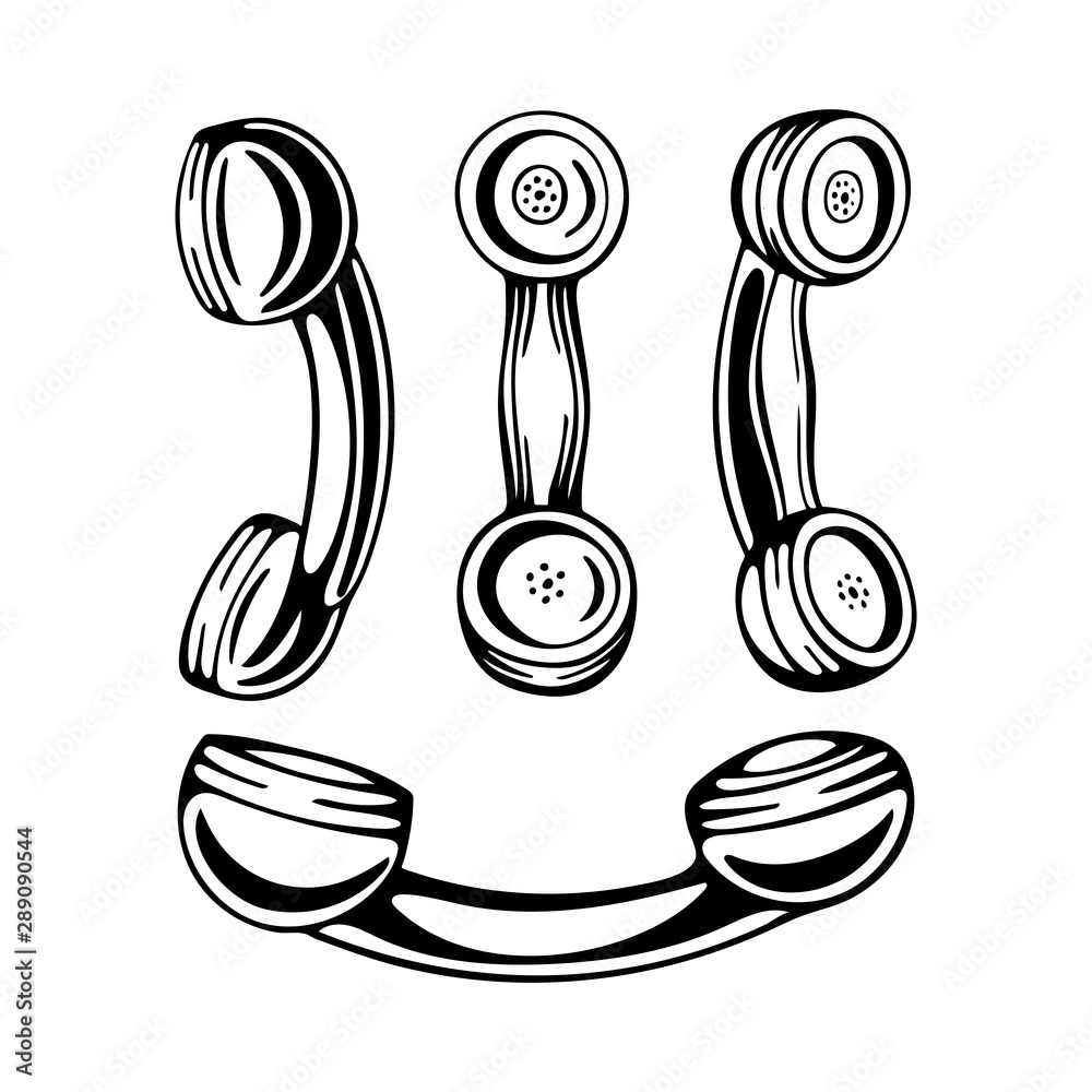 Handset hand drawn illustrations set. Phone vector icons. Handsets ...