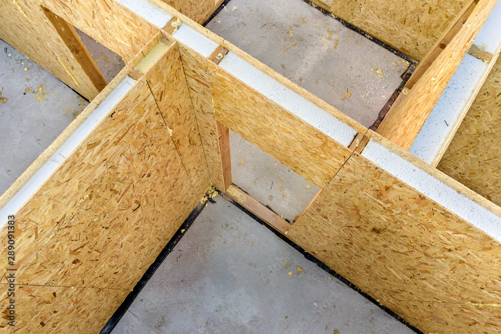 Construction of new and modern modular house. Walls made from composite ...