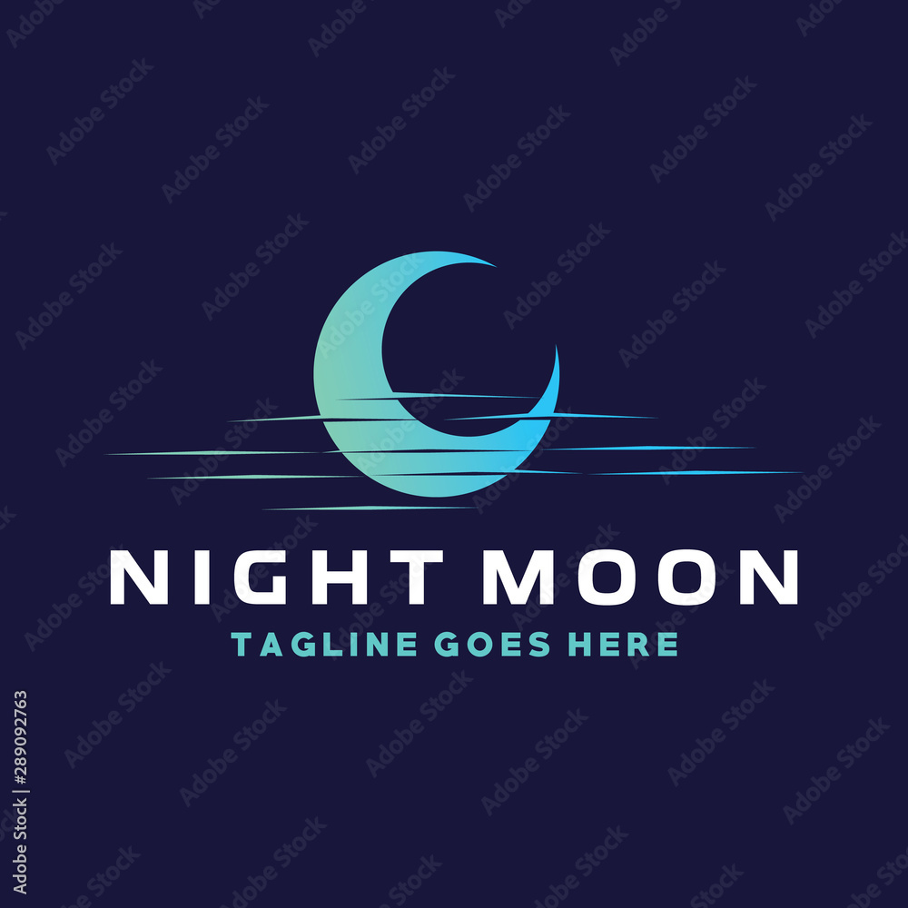 Night Moon Logo Vector Design Template. Monolight Emblem Icon. Modern ...