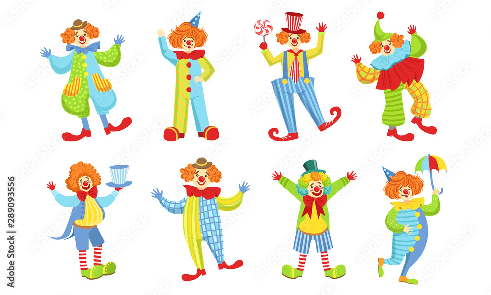 Collection of Happy Funny Clowns in Action Poses, Funny Circus Comedian ...