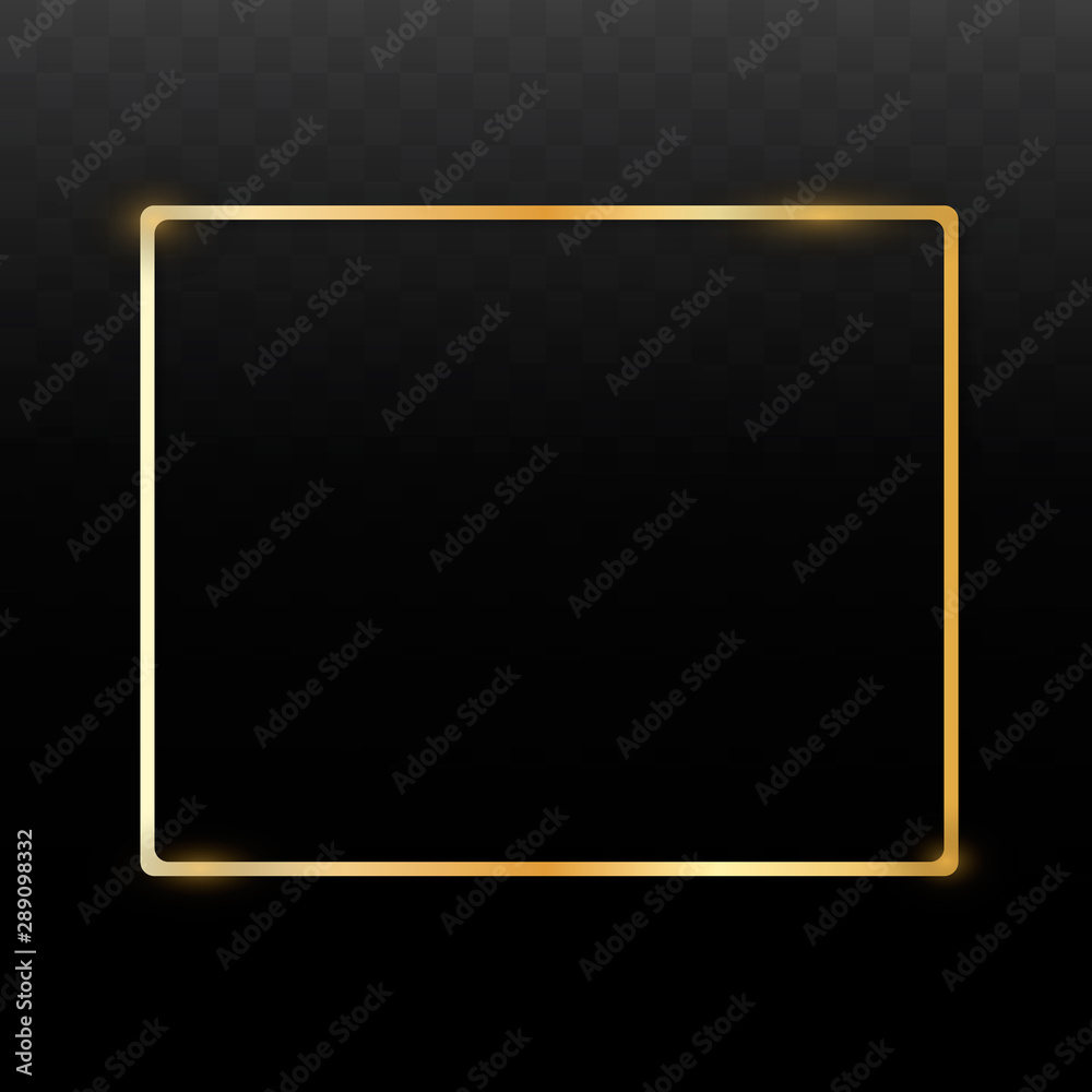 Golden frame with a shiny glow. Frame with shadows isolated on ...