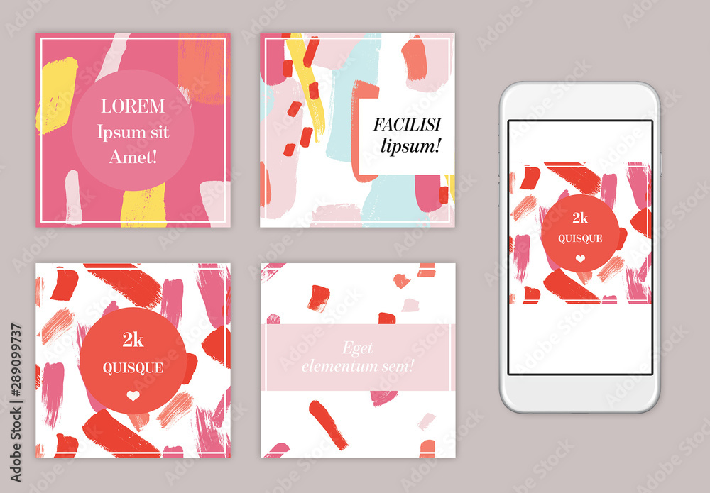Bright Social Media Post Layouts with Abstract Backgrounds Stock ...