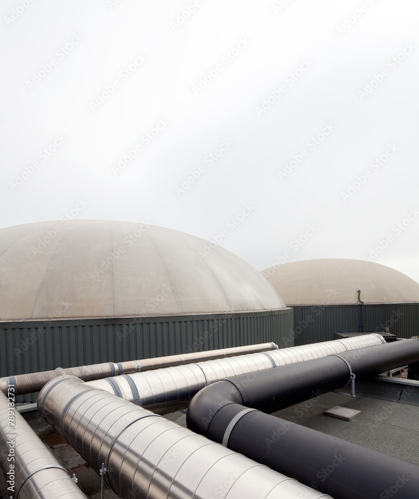 Biogas containers. Silos. Green energy. Gas production. Manure gas ...
