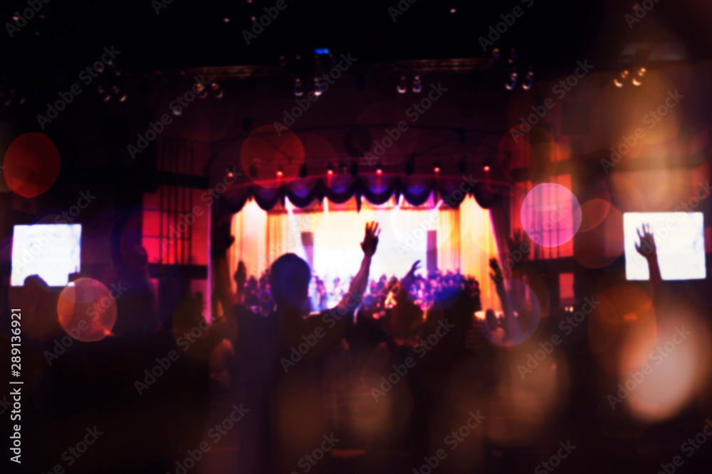 Blurred of Christian Congregation Worship God together in Big Church ...