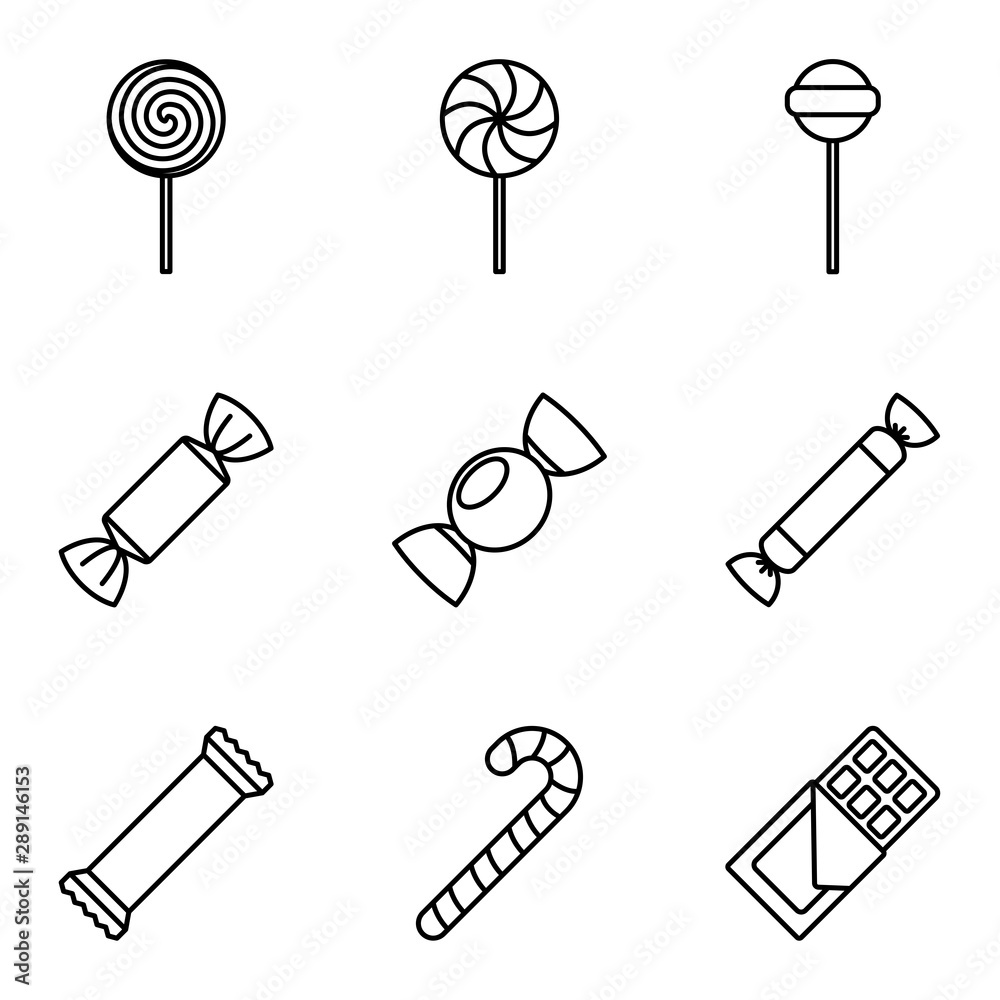 Set of candy icons. Black vector set. Stock Vector | Adobe Stock