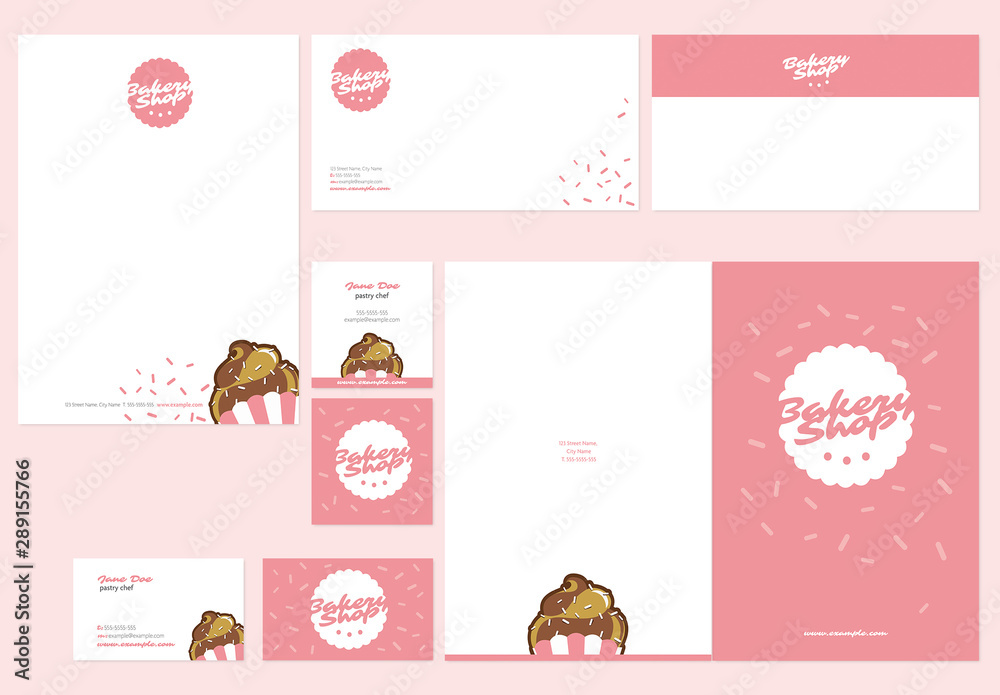 Pink Bakery Stationery Layout Set Stock Template | Adobe Stock