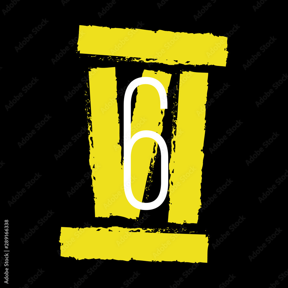 Yellow Roman numeral 6 on black background. Old roman antique alphabet ...