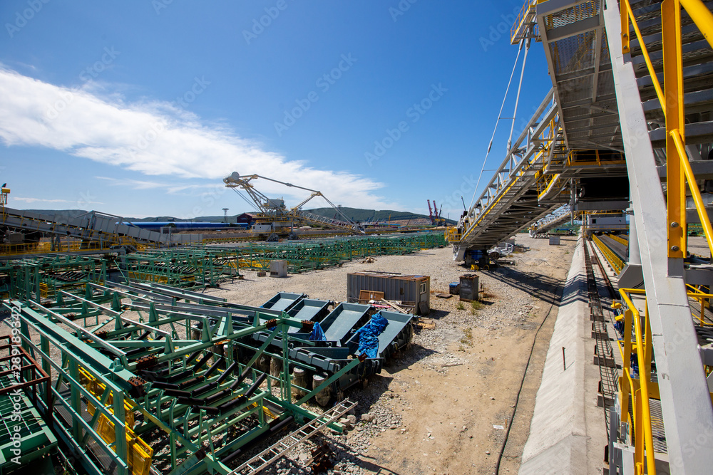 The territory of the marine coal terminal. Construction site of a coal ...