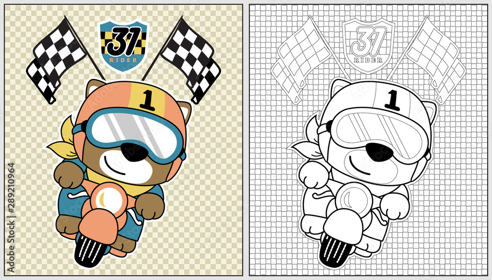 Animal motor racer cartoon vector, coloring book or page Stock Vector ...