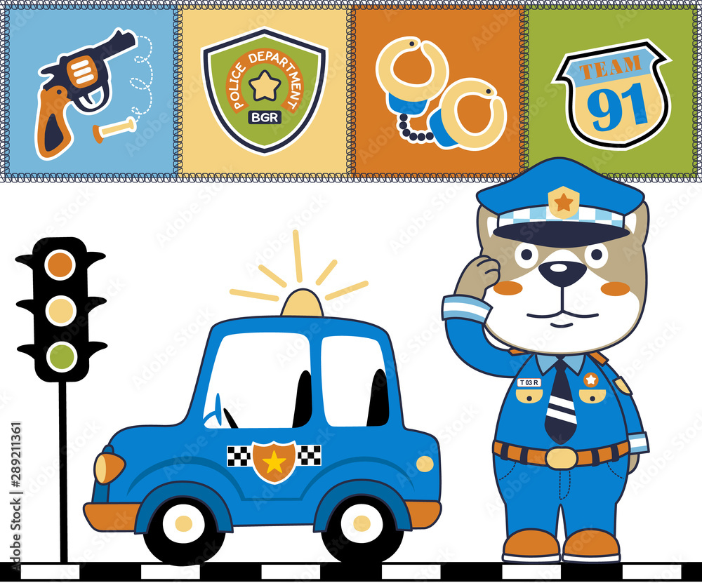 funny police cartoon vector with police equipment Stock Vector | Adobe ...