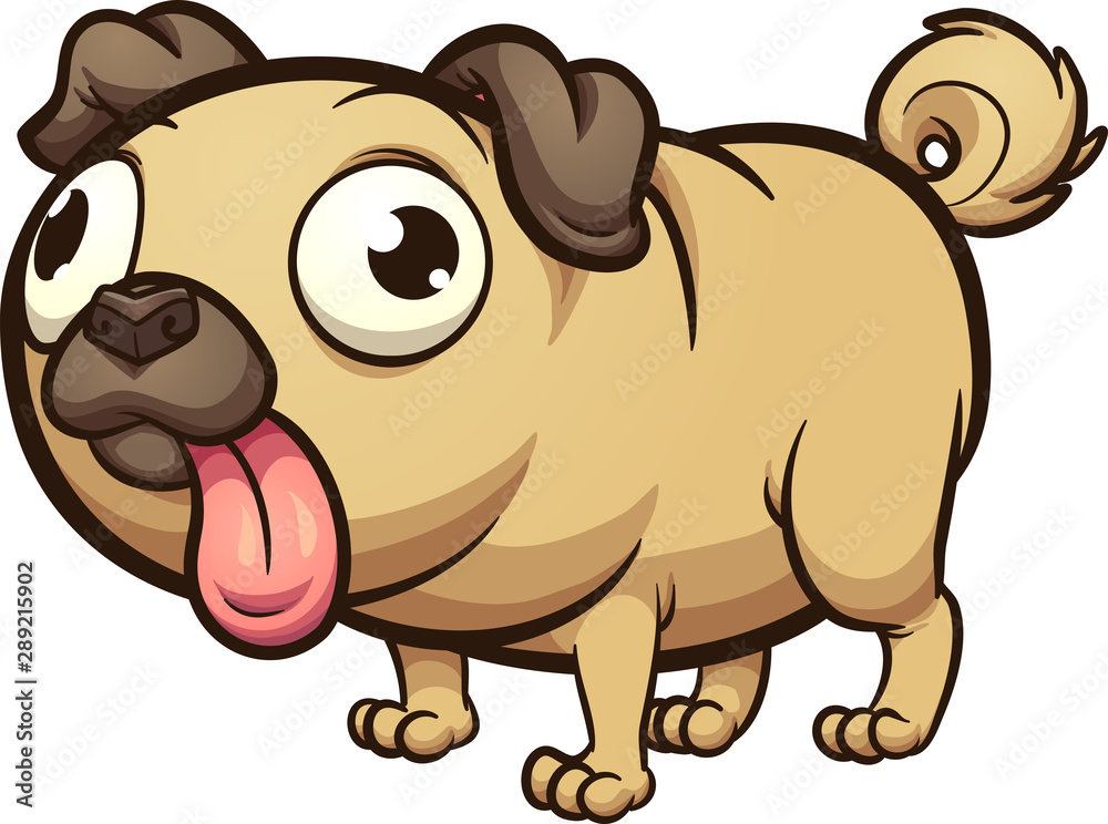Fat cartoon pug with tongue out clip art. Vector illustration with ...