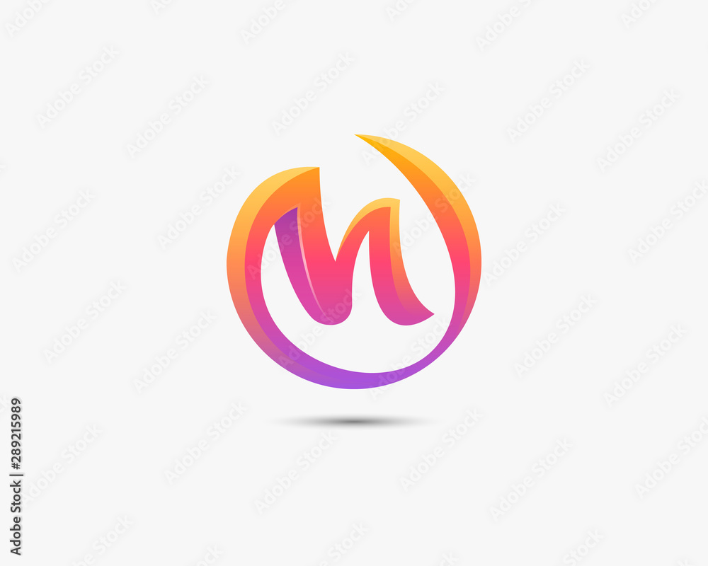 Orange circle Letter M, gradient logo shape template. Abstract letter M ...