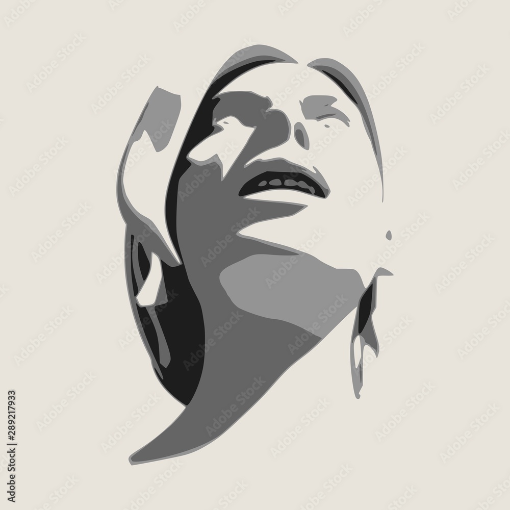 Face front view. Elegant silhouette of a female head. Surprised ...