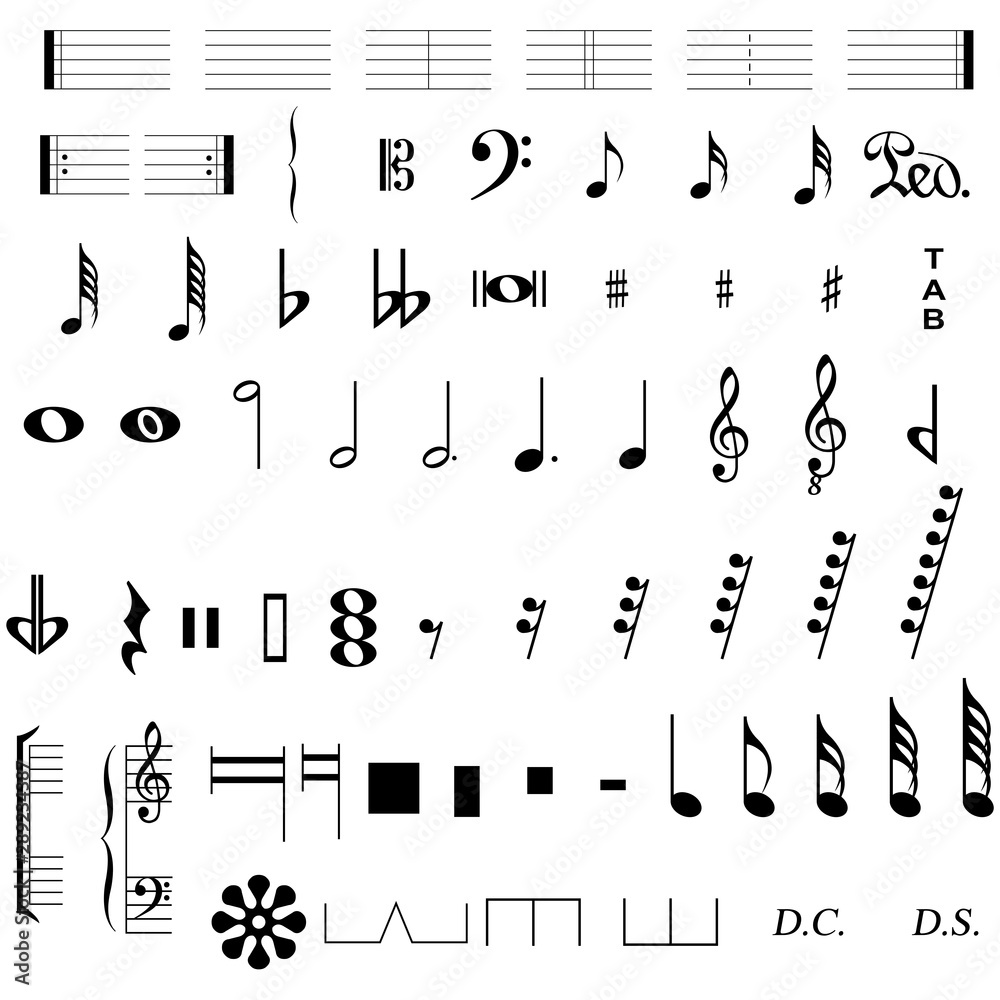 set of musical symbols , Elements of musical symbols, icons and ...