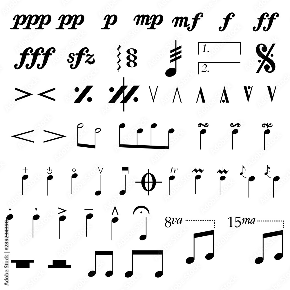 set of musical symbols , Elements of musical symbols, icons and ...