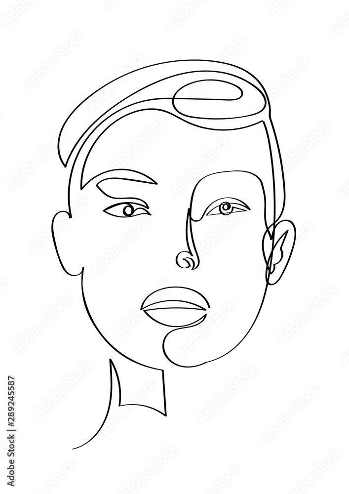 Fashion style woman face, continuos line drawing Stock Vector | Adobe Stock