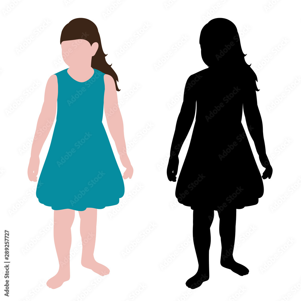 vector, isolated, silhouette of the child and in a flat style, the girl ...