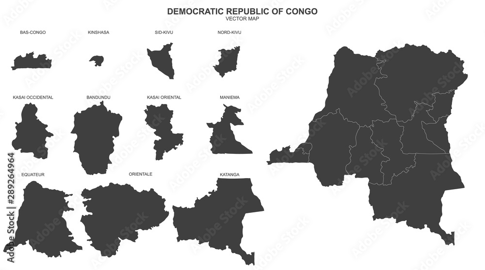 political map of Democratic Republic Congo on white background Stock ...