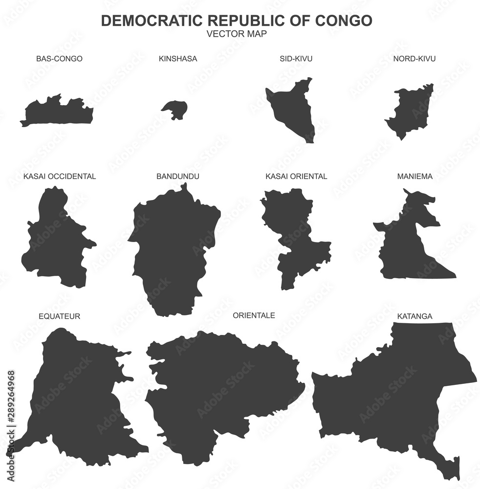political map of Democratic Republic Congo on white background Stock ...