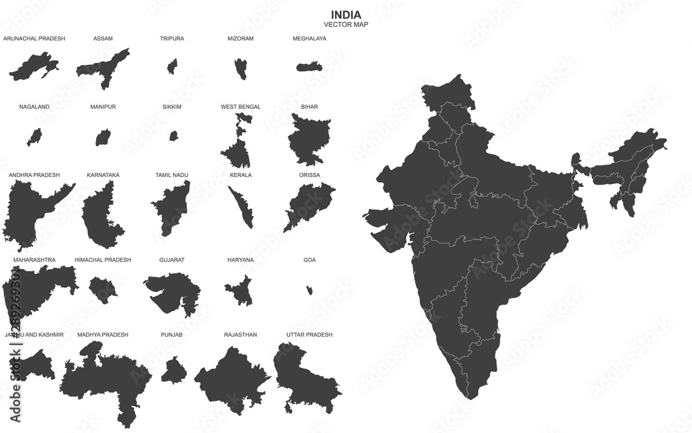 political map of India on white background Stock Vector | Adobe Stock