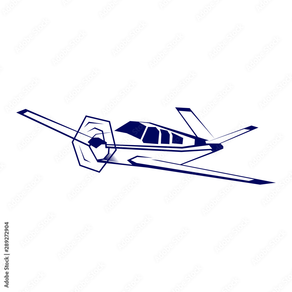 airplane isolated on white background. V tail aircraft vector. Small ...