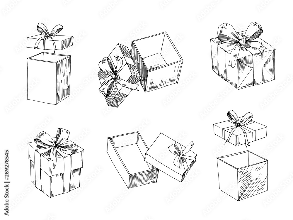Gift box sketch. Hand drawn illustration converted to vector. Isolated ...