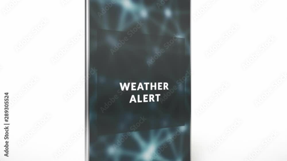 Cellular phone with weather alert. Hazard warning notification on a ...