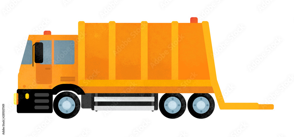 cartoon happy and funny garbage truck on white background illustration ...