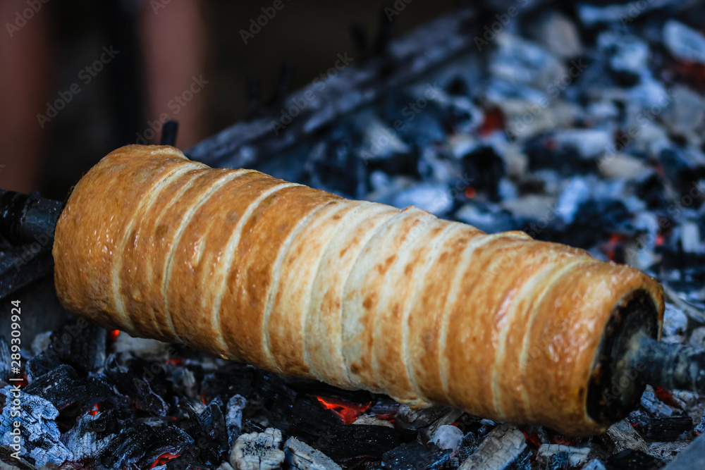 Preparation of the famous, traditional and delicious Hungarian Chimney ...