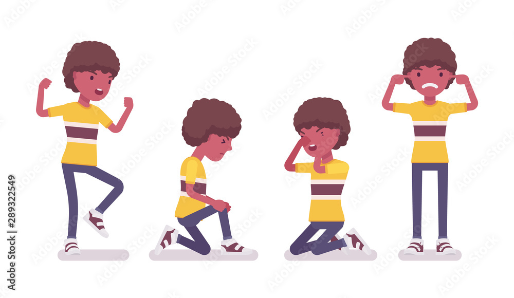 Boy child 7 to 9 year old, negative black male school age kid. Unhappy ...