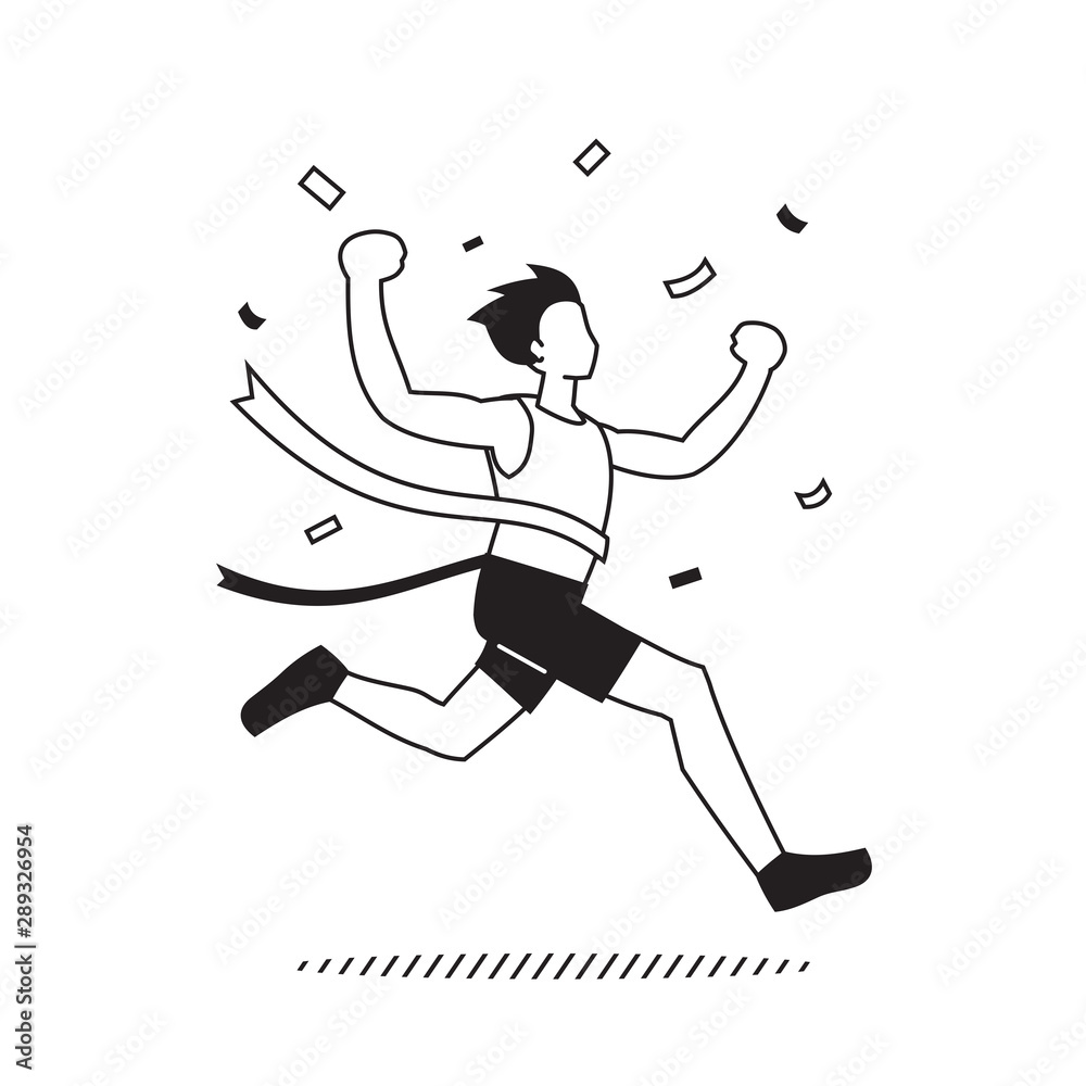 Vector cartoon illustration of man winning a race for design. Stock ...