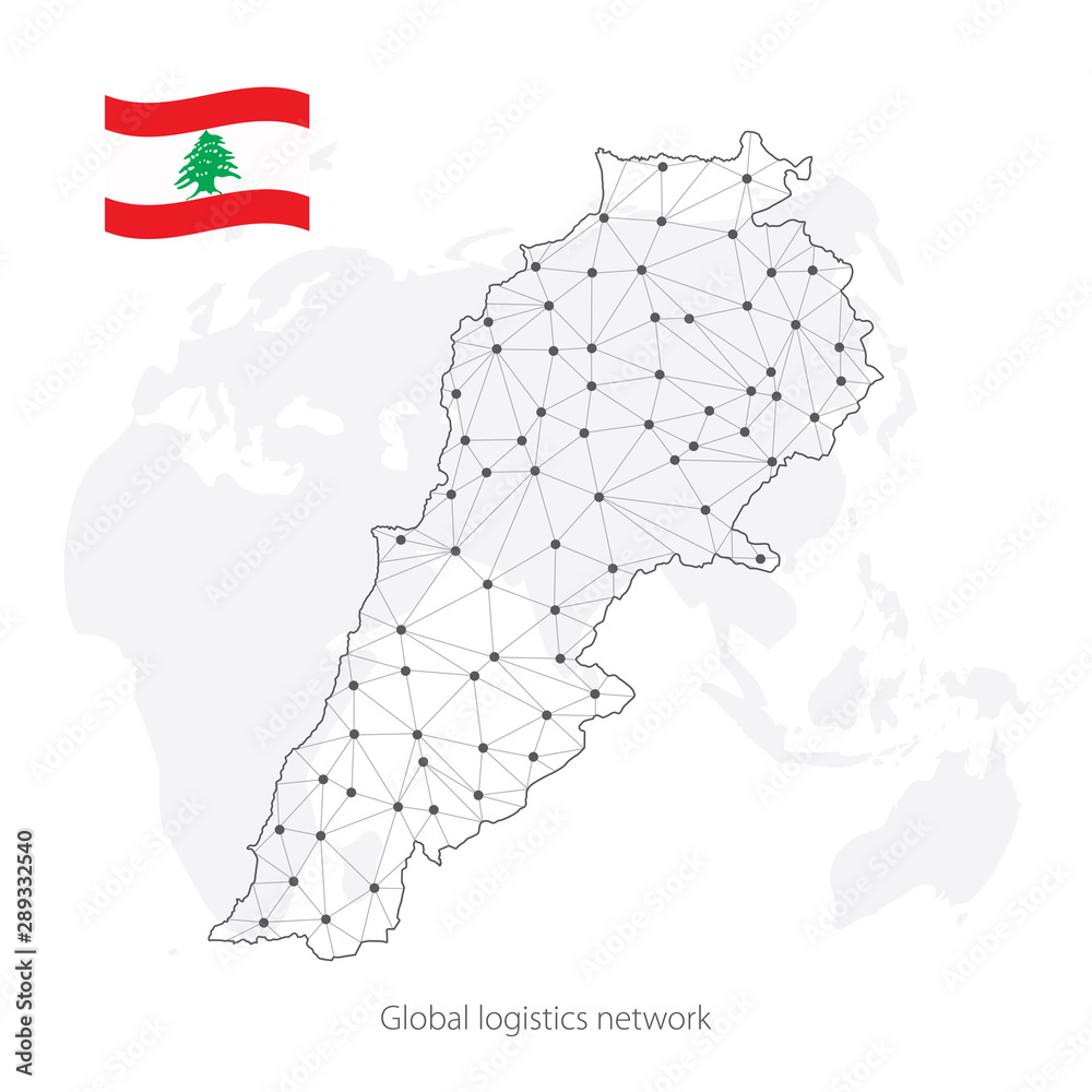 Global logistics network concept. Communications network map Lebanon on ...