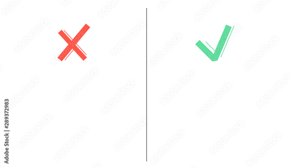 Tick and cross sign with empty space. Yes no symbols green and red ...