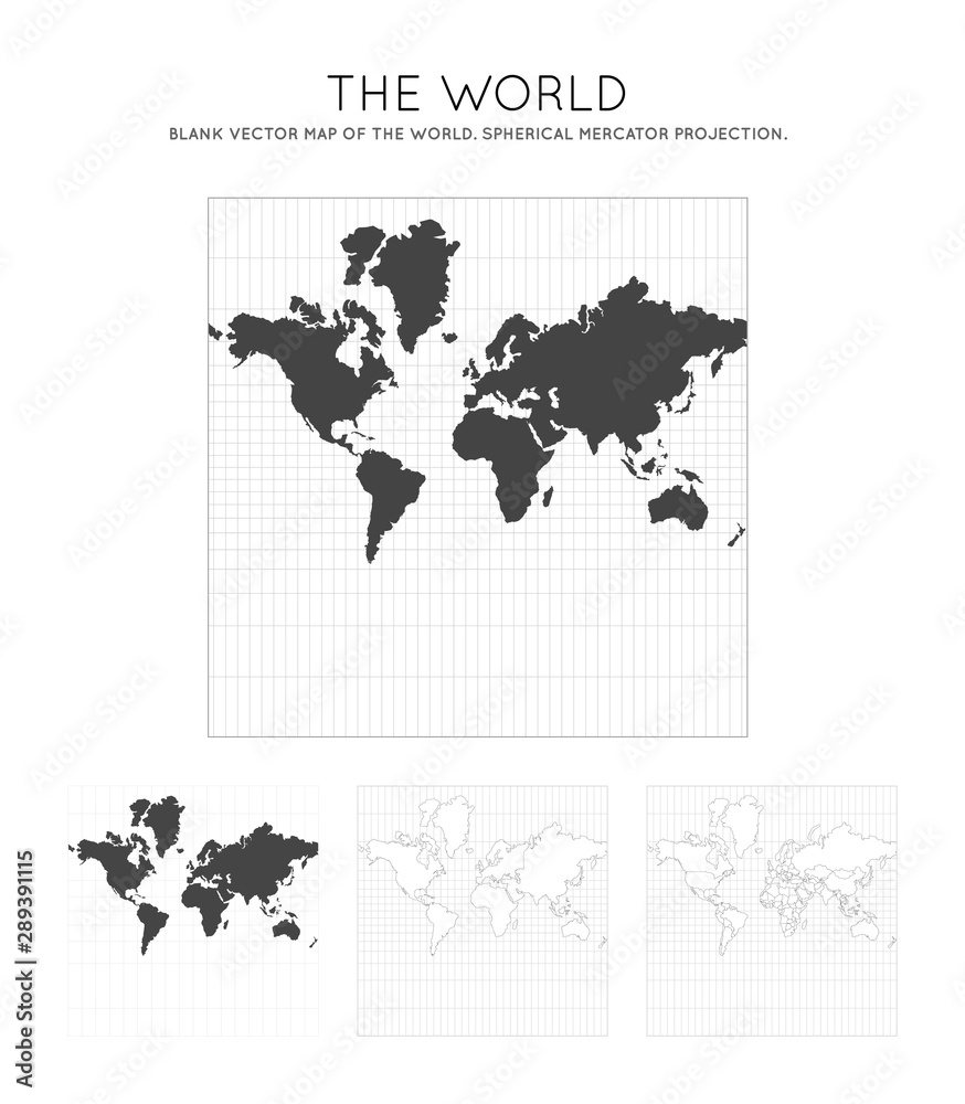 Map of The World. Spherical Mercator projection. Globe with latitude ...