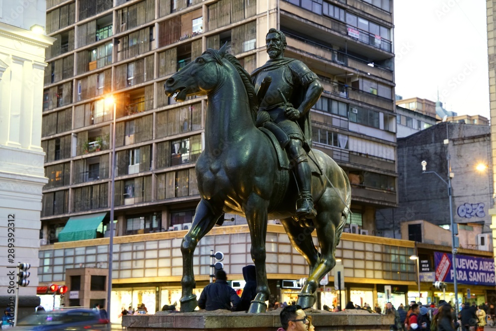 Pedro Valdivia statue at the Plaza de las Armas - Santiago de Chile Stock Photo | Adobe Stock